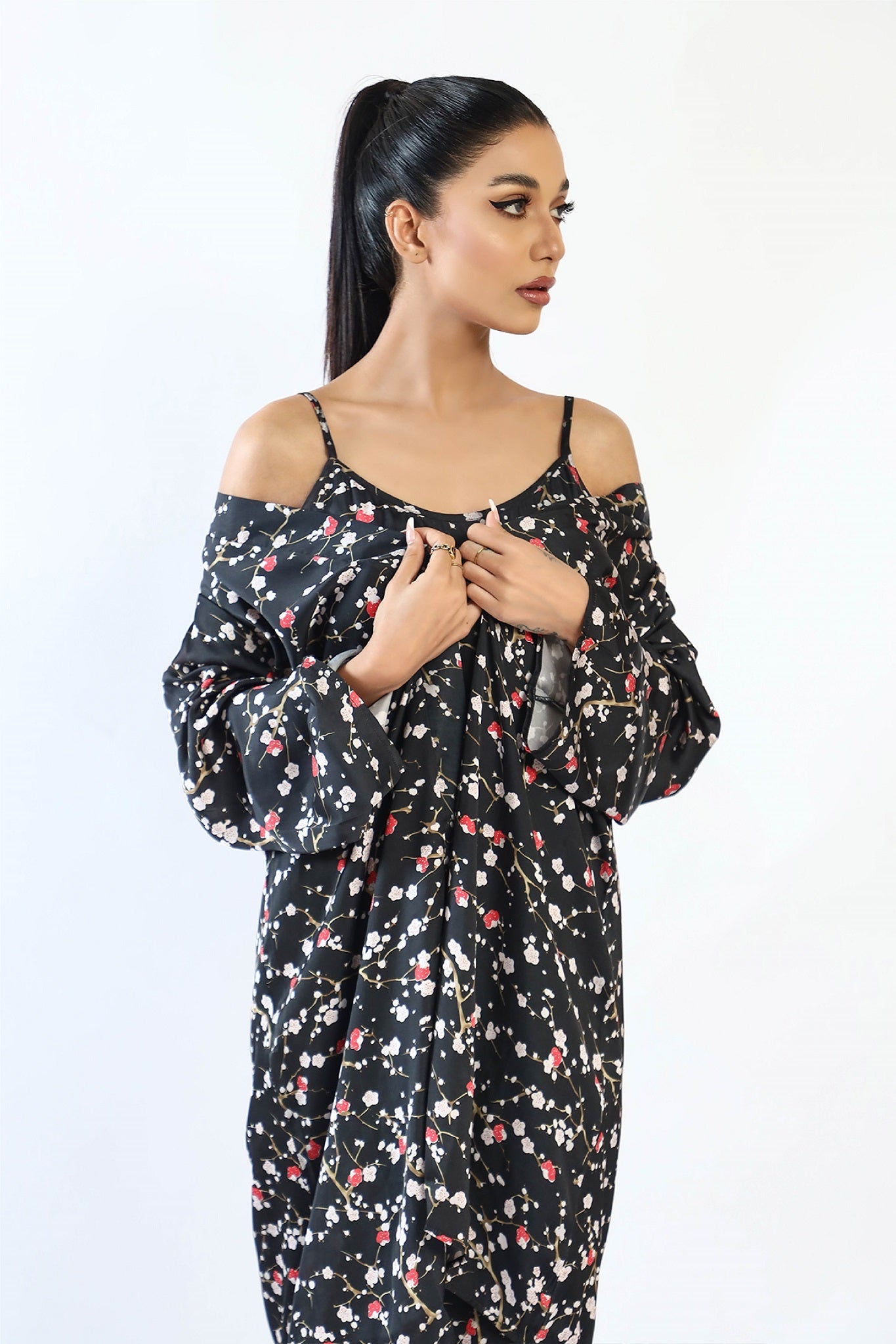 Vintage Floral Silk Gown Set – Mayalpk